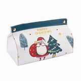 C Christmas Print Tissue Box Open Top Leather Napkin Holder For Holiday ...