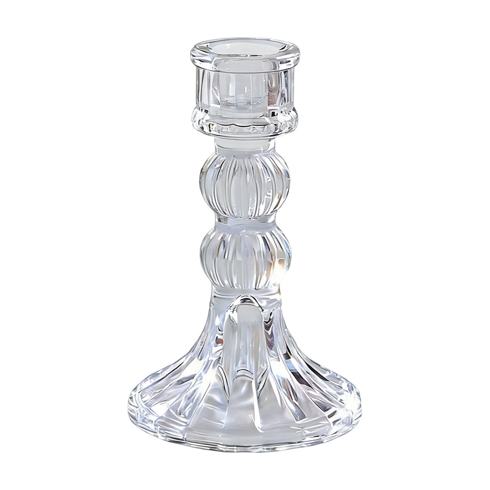 C Clear Glass Candlestick Holder Vertical Lines Crystal Decorative ...