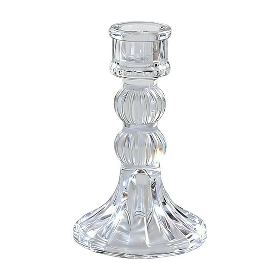 C Clear Glass Candlestick Holder Vertical Lines Crystal Decorative ...