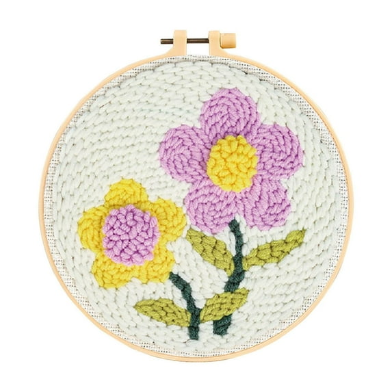 C Coarse Yarn Punch Needle Embroidery Kit With 20Cm Frame, Linen Fabric ...