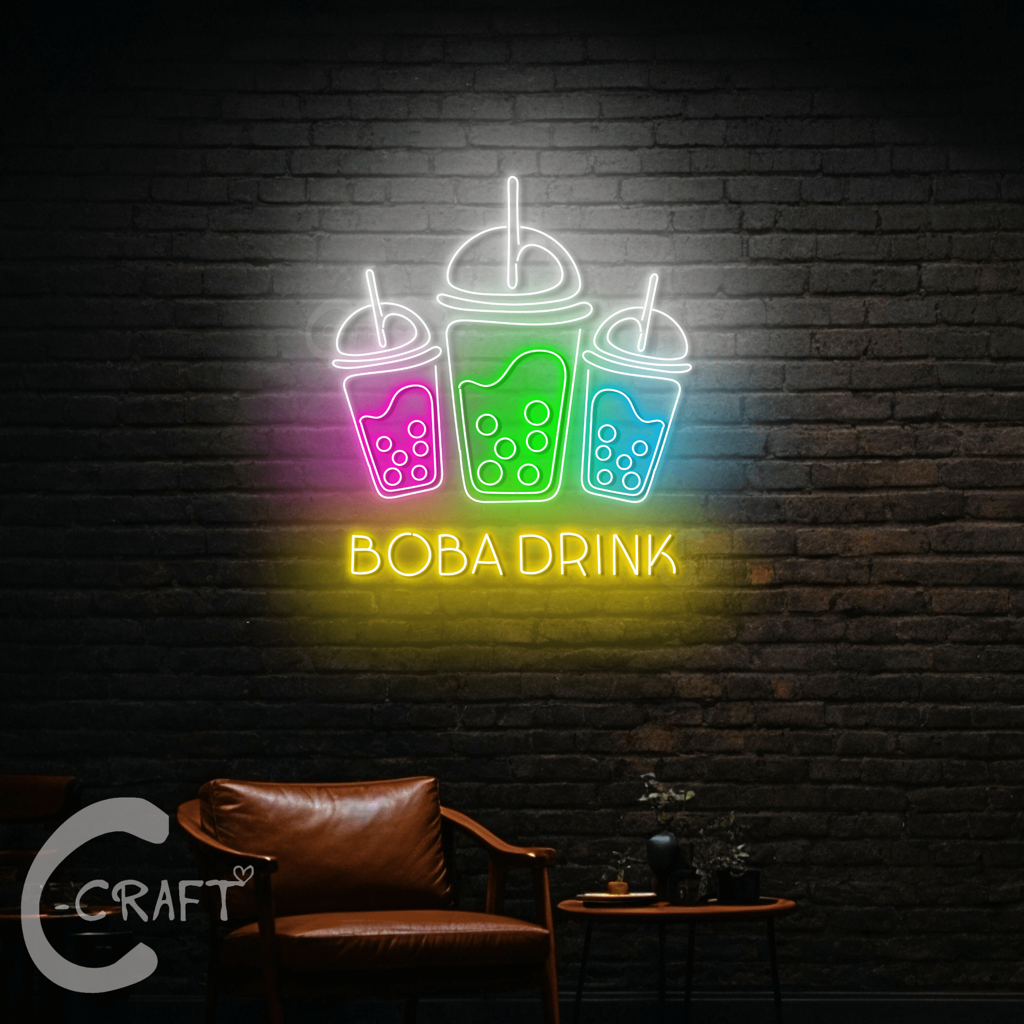 C-Craft Boba Drink Neon Sign Led Light Up 27 inch for Tea Coffee Shop ...