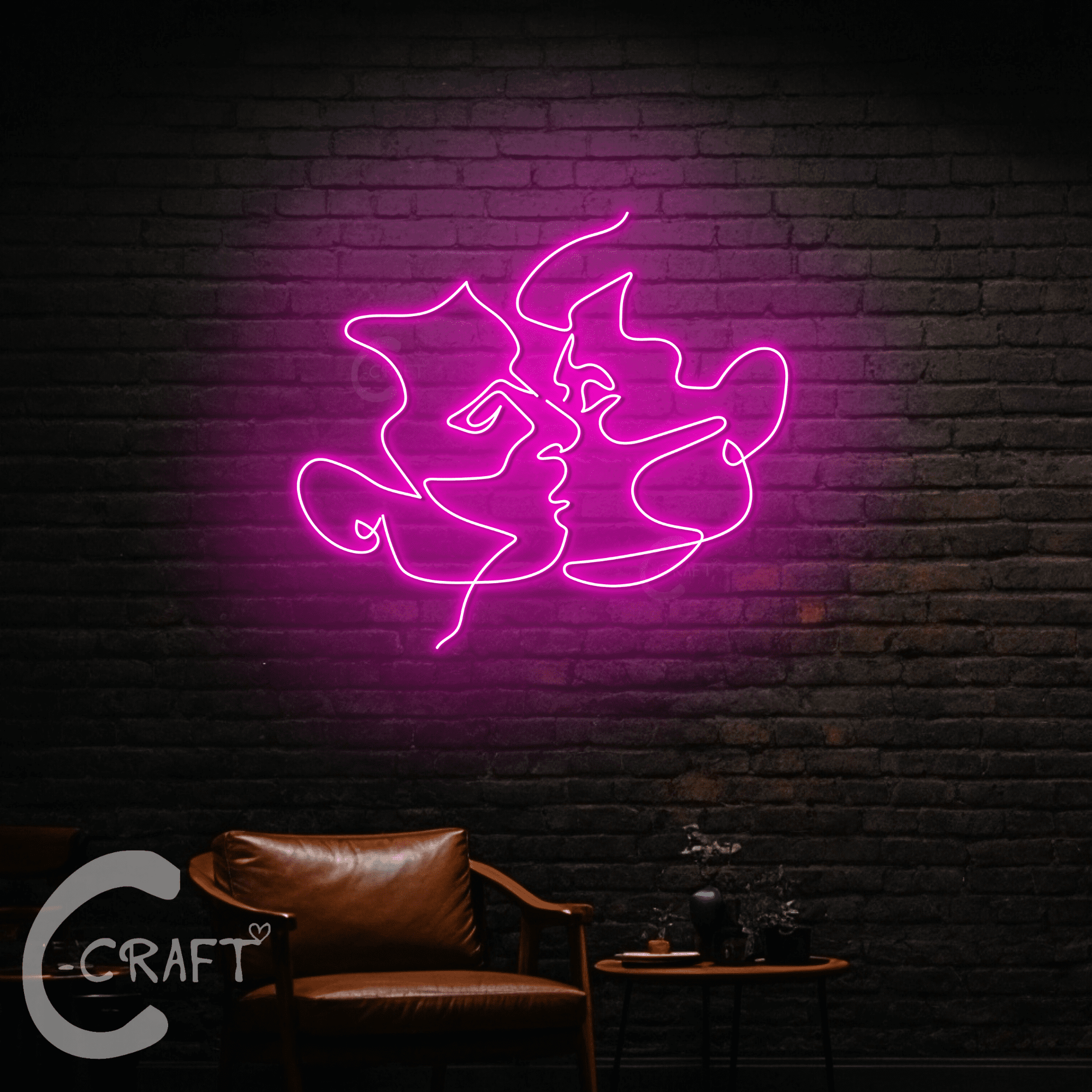 C-Craft Couple Men Face Neon Sign Led Light Up 40 inch for Bedroom Wall ...