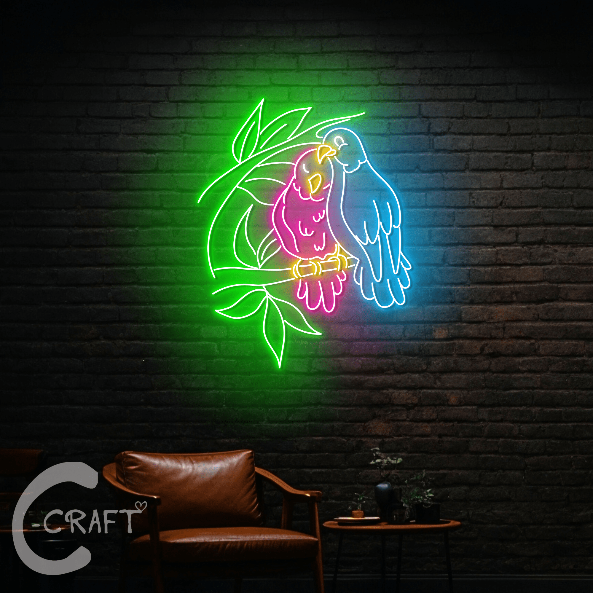 C-Craft Couple Parrots Neon Sign Led Light Up 38 inch for Parrot Bird ...