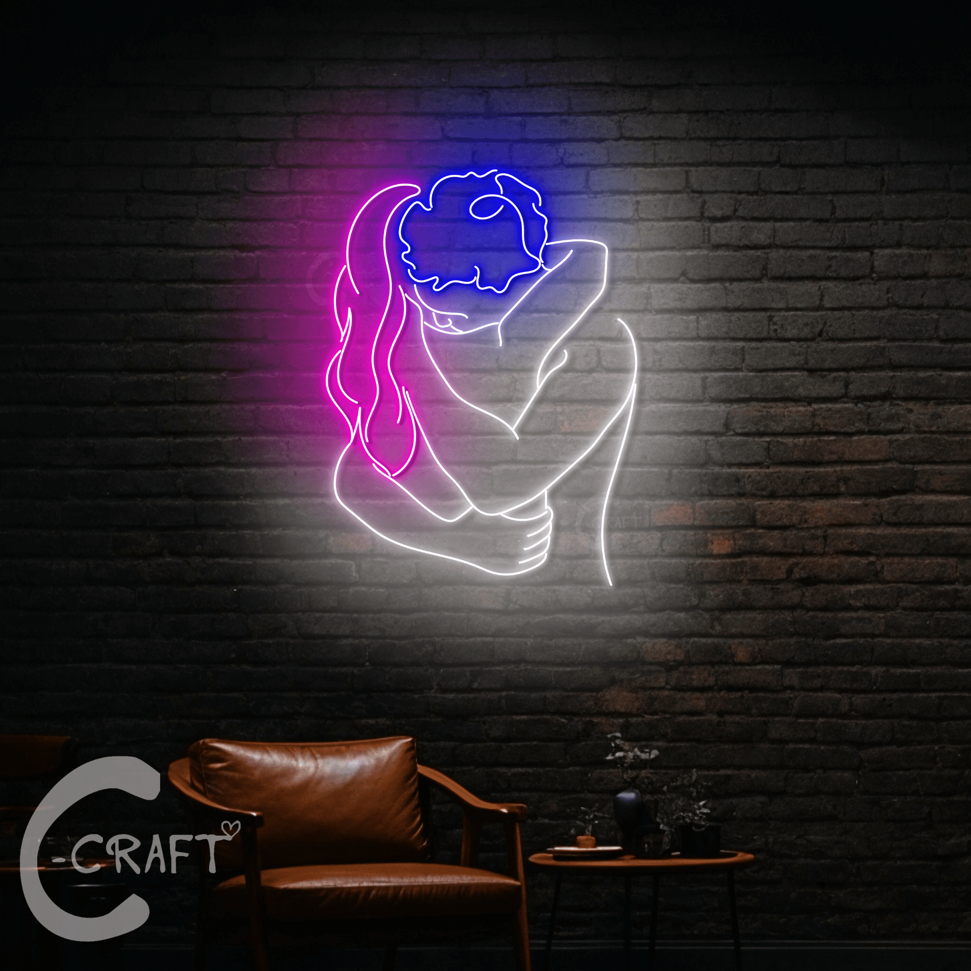 C-Craft Hugging Couple Neon Sign Led Light Up 40 inch for Bedroom Wall ...