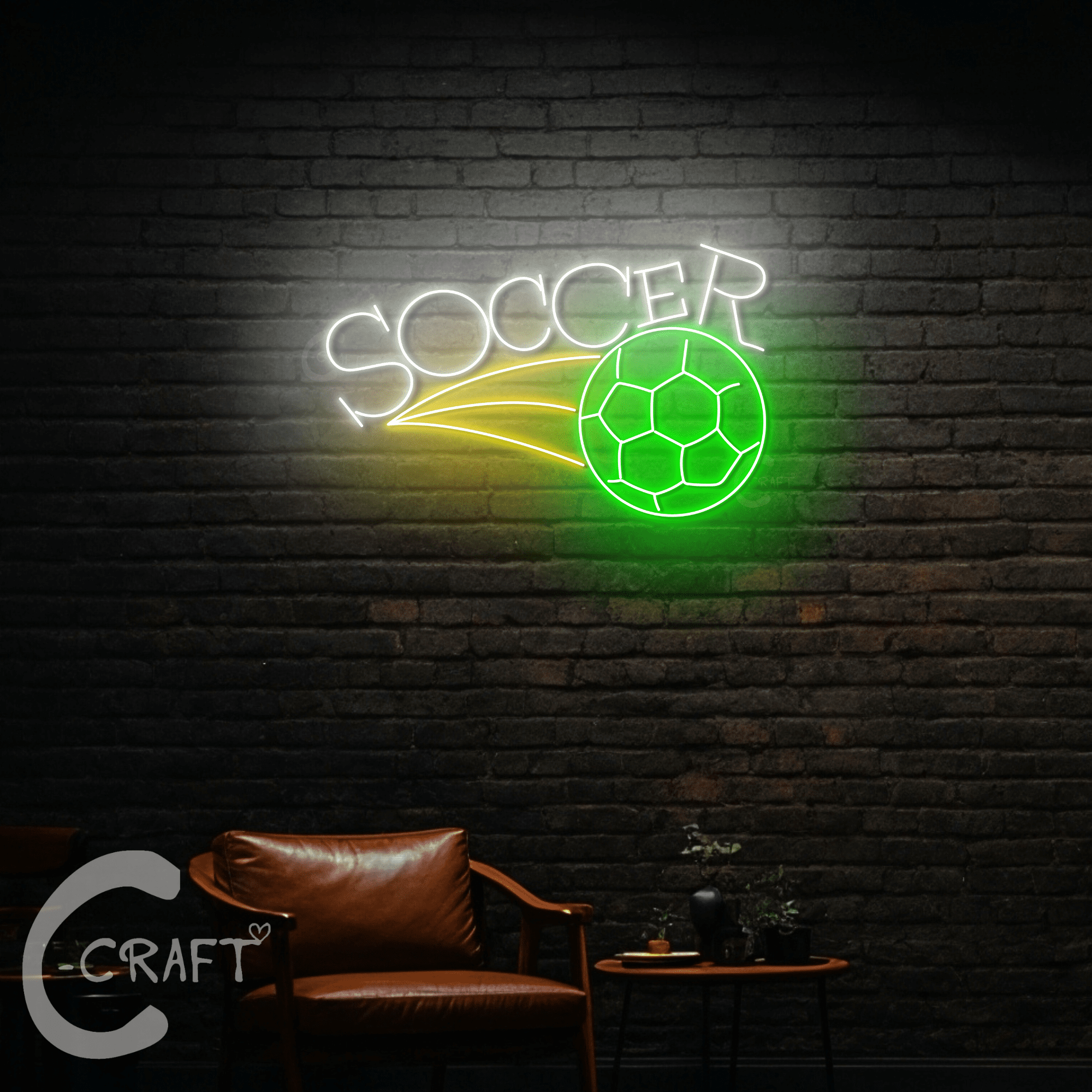 C-Craft Soccer Ball Neon Sign Led Light Up 33 inch for Soccer Club Wall ...