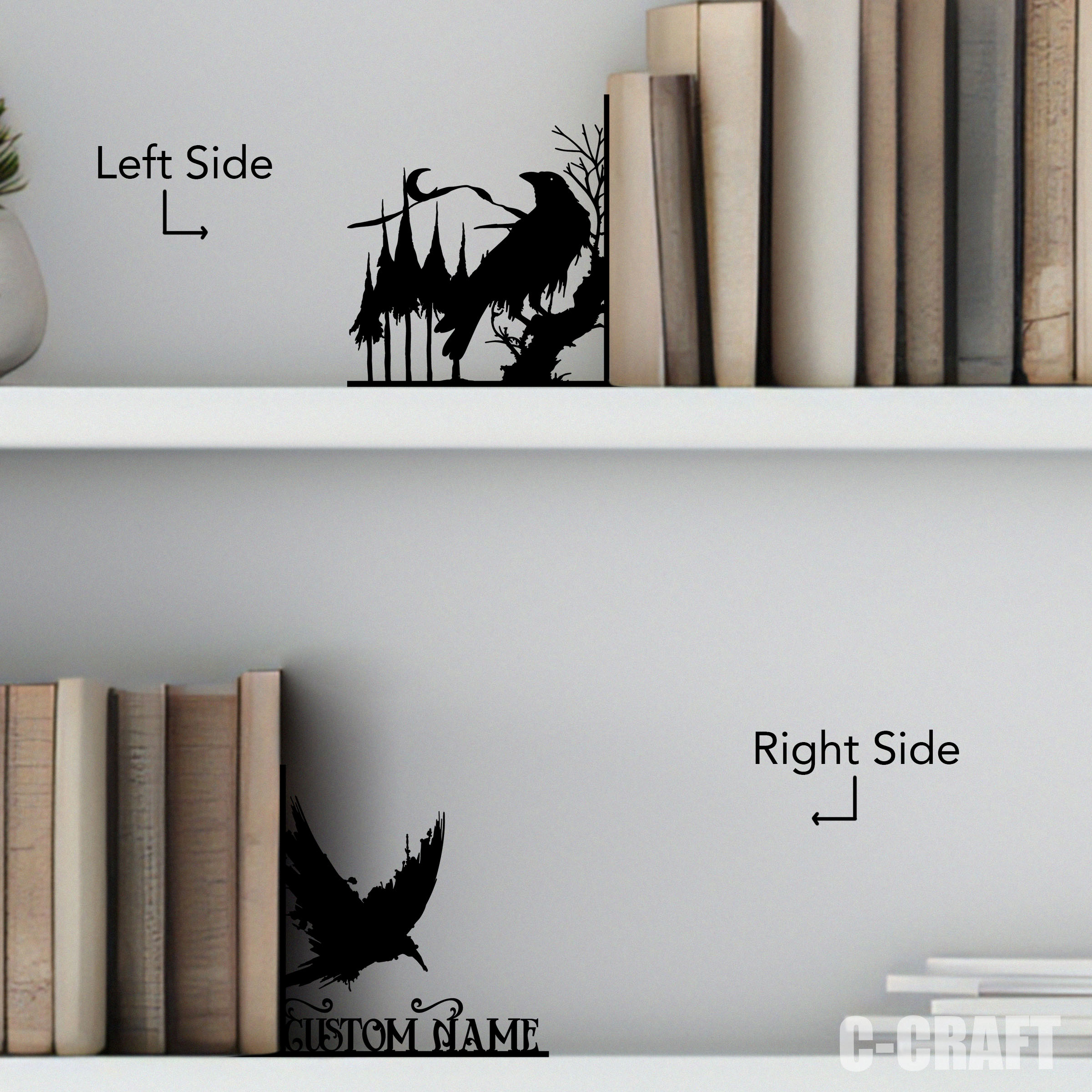 C-Craft Stainless Steel Black Crow Bookend, Adjustable, 5 Inch for Home ...