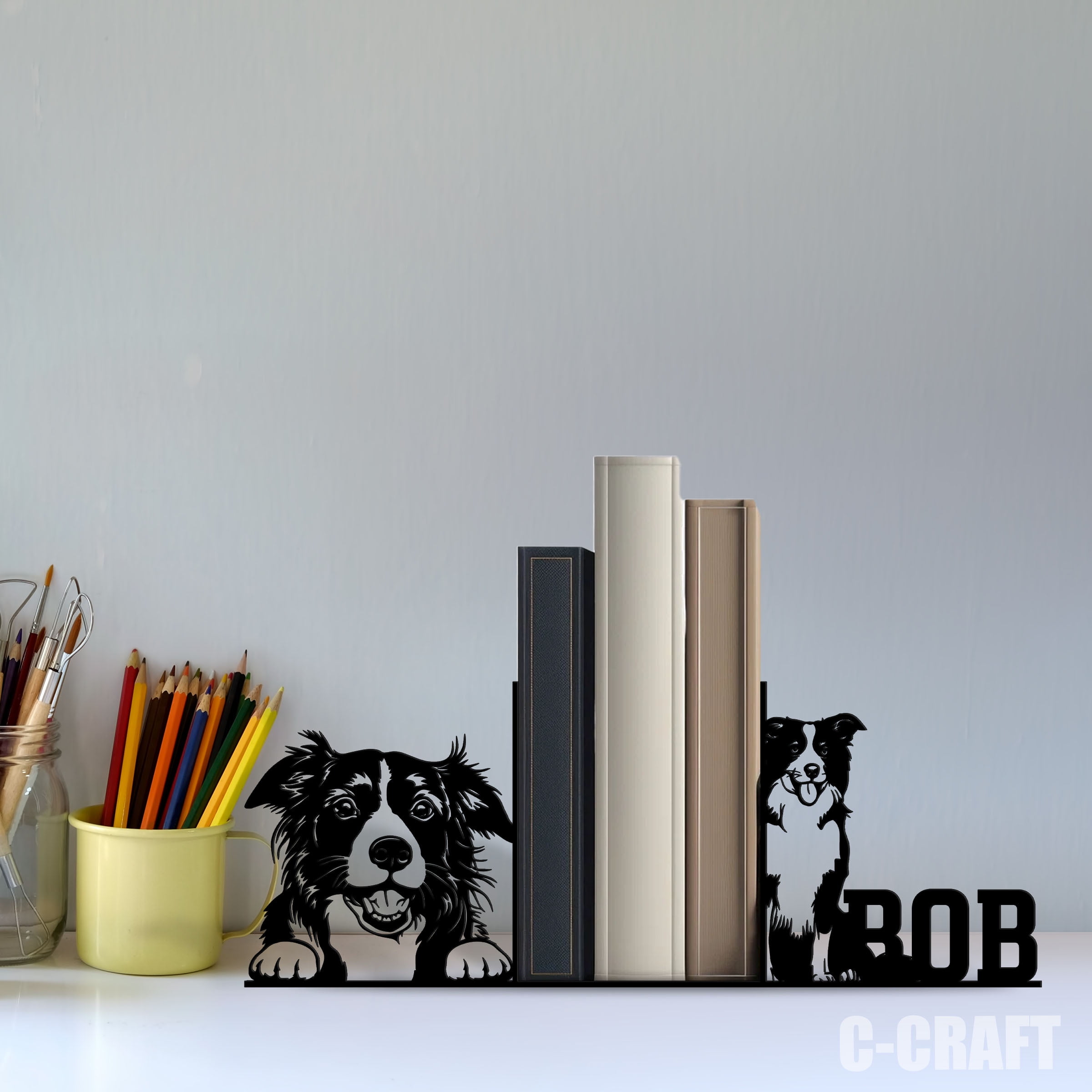 C-Craft Stainless Steel Border Collie Dog Bookend, Adjustable, 5 Inch ...