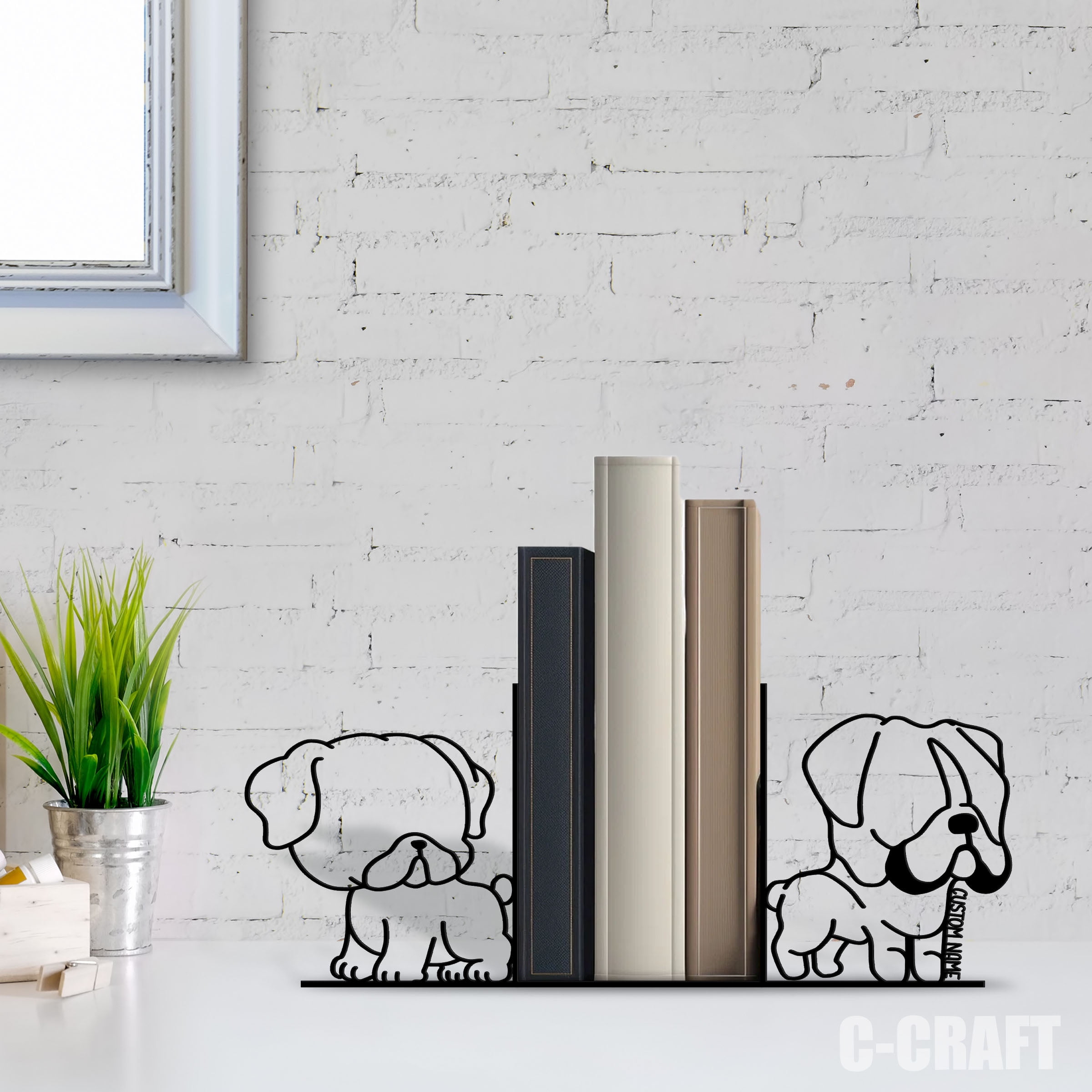 C-Craft Stainless Steel Boxer Dog Bookend, Adjustable, 5 Inch for Home ...