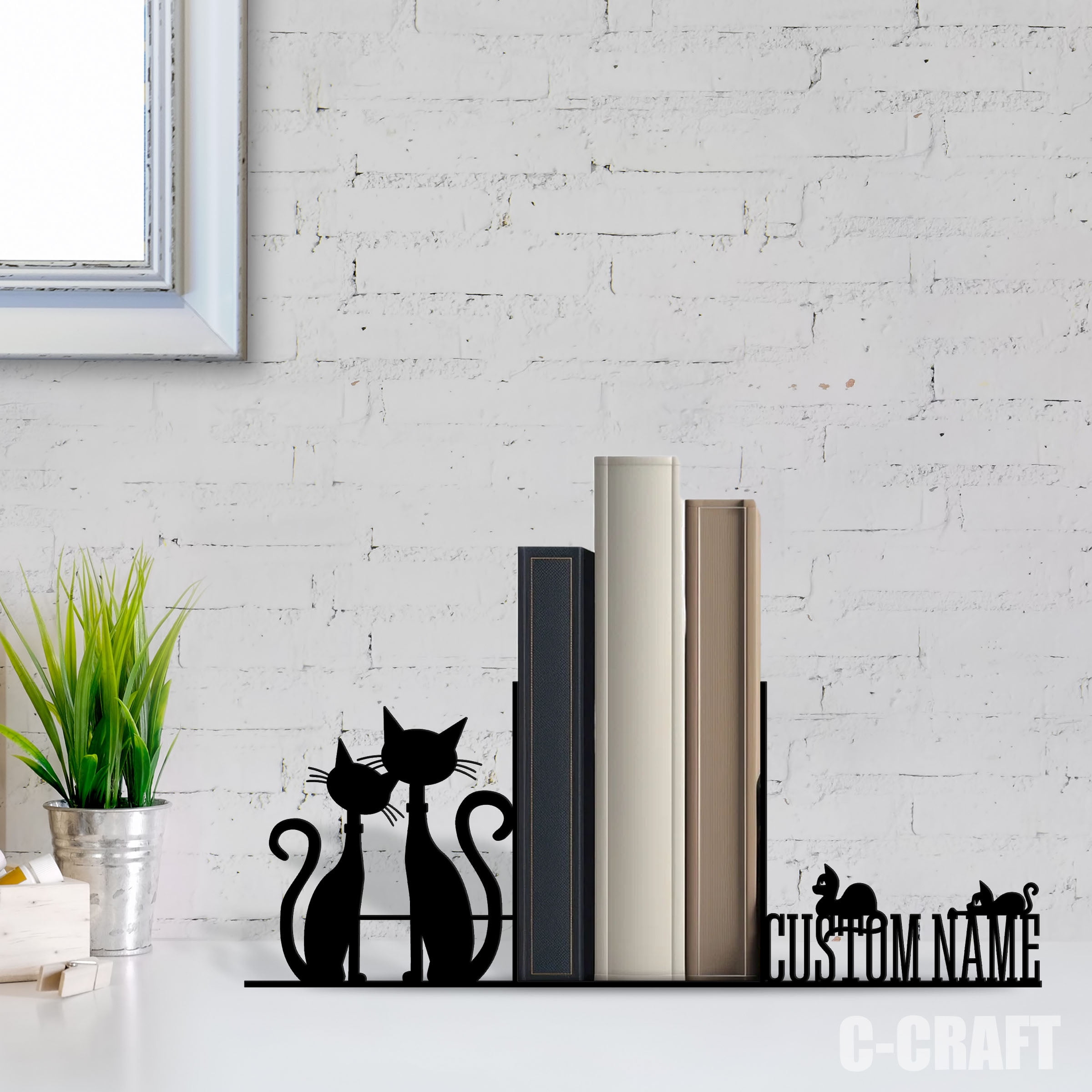 C-Craft Stainless Steel Couple Cat Bookend, Adjustable, 5 Inch for Home ...