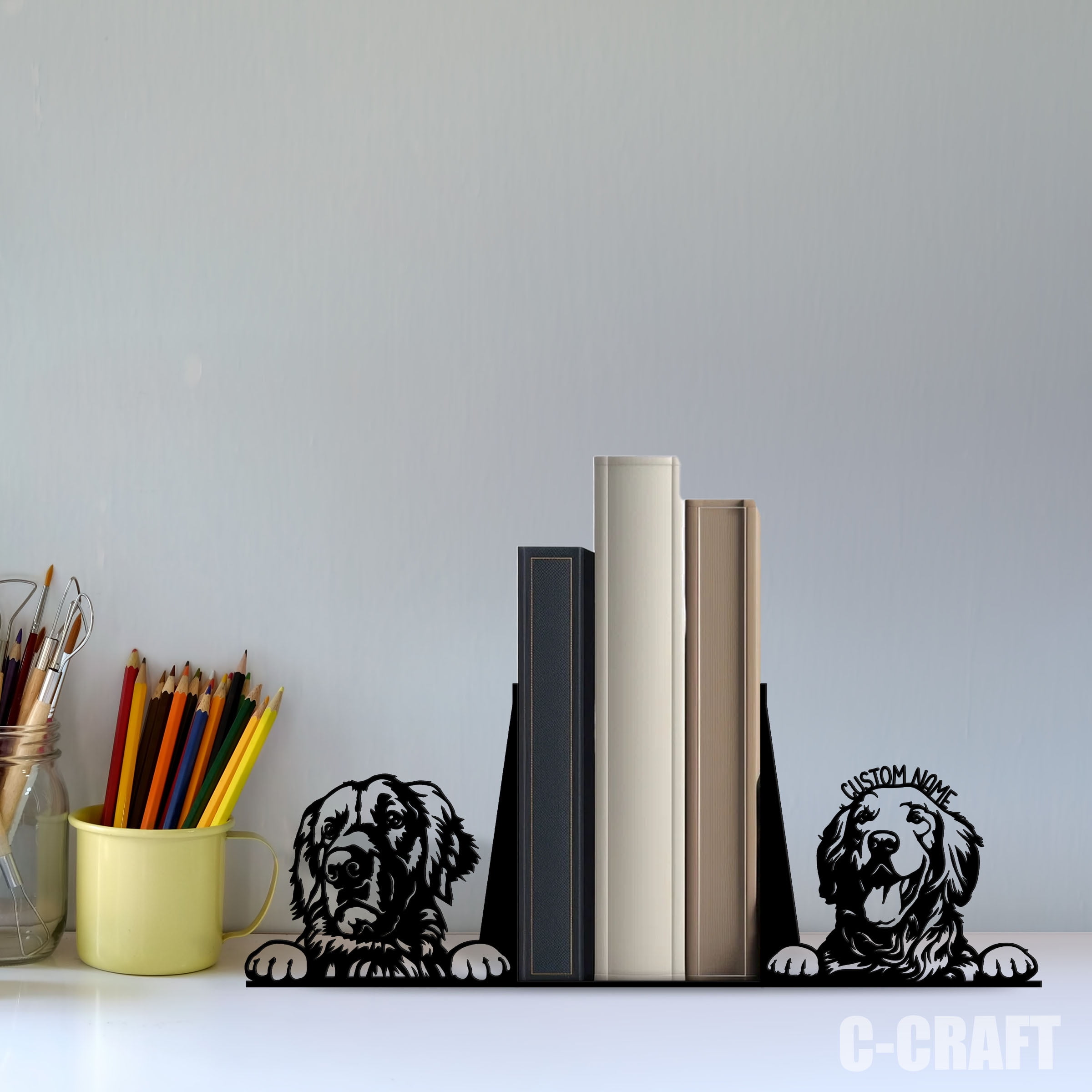 C-Craft Stainless Steel Golden Dog Bookend, Adjustable, 5 Inch for Home ...