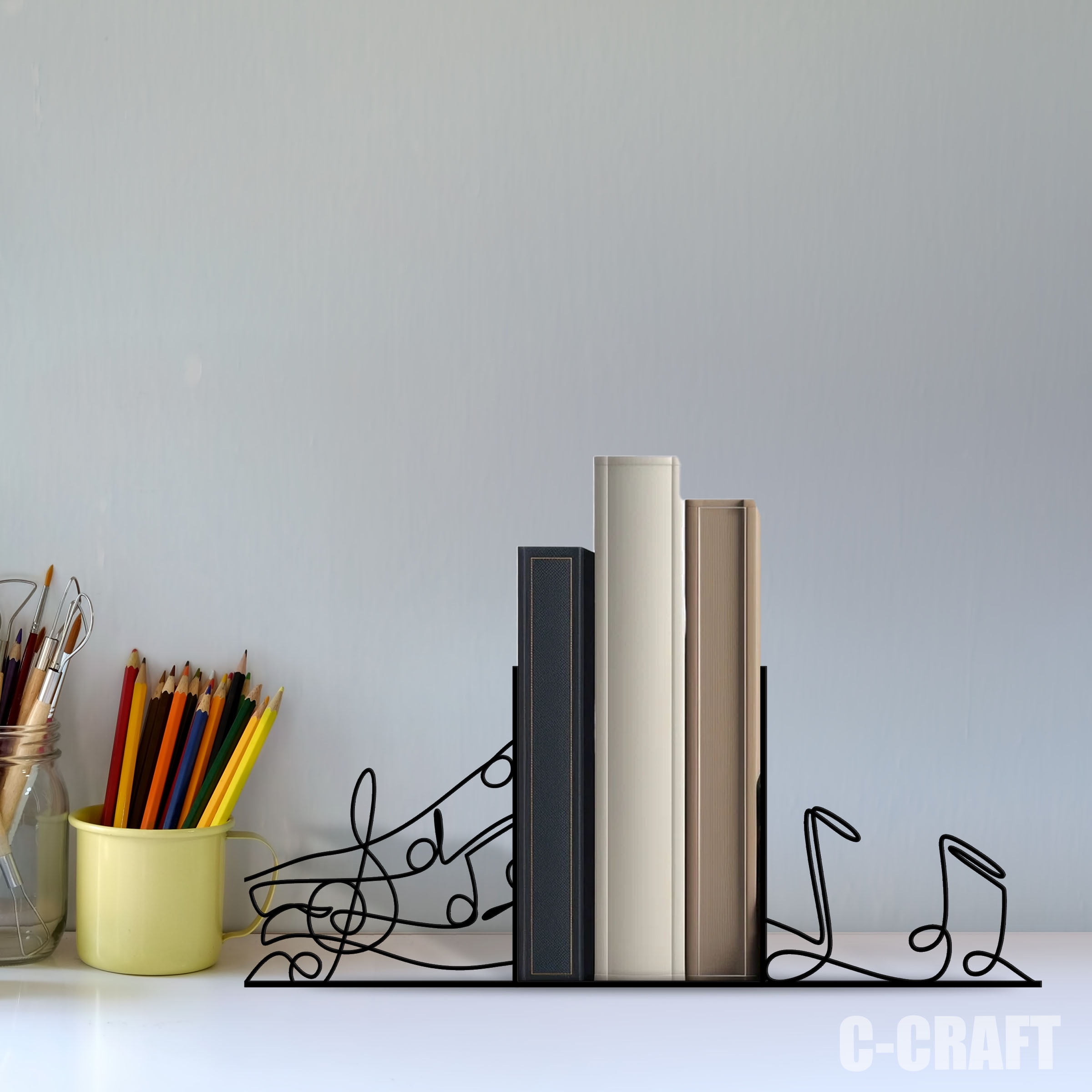 C-Craft Stainless Steel Music Note Bookend, Adjustable, 5 Inch for Home ...