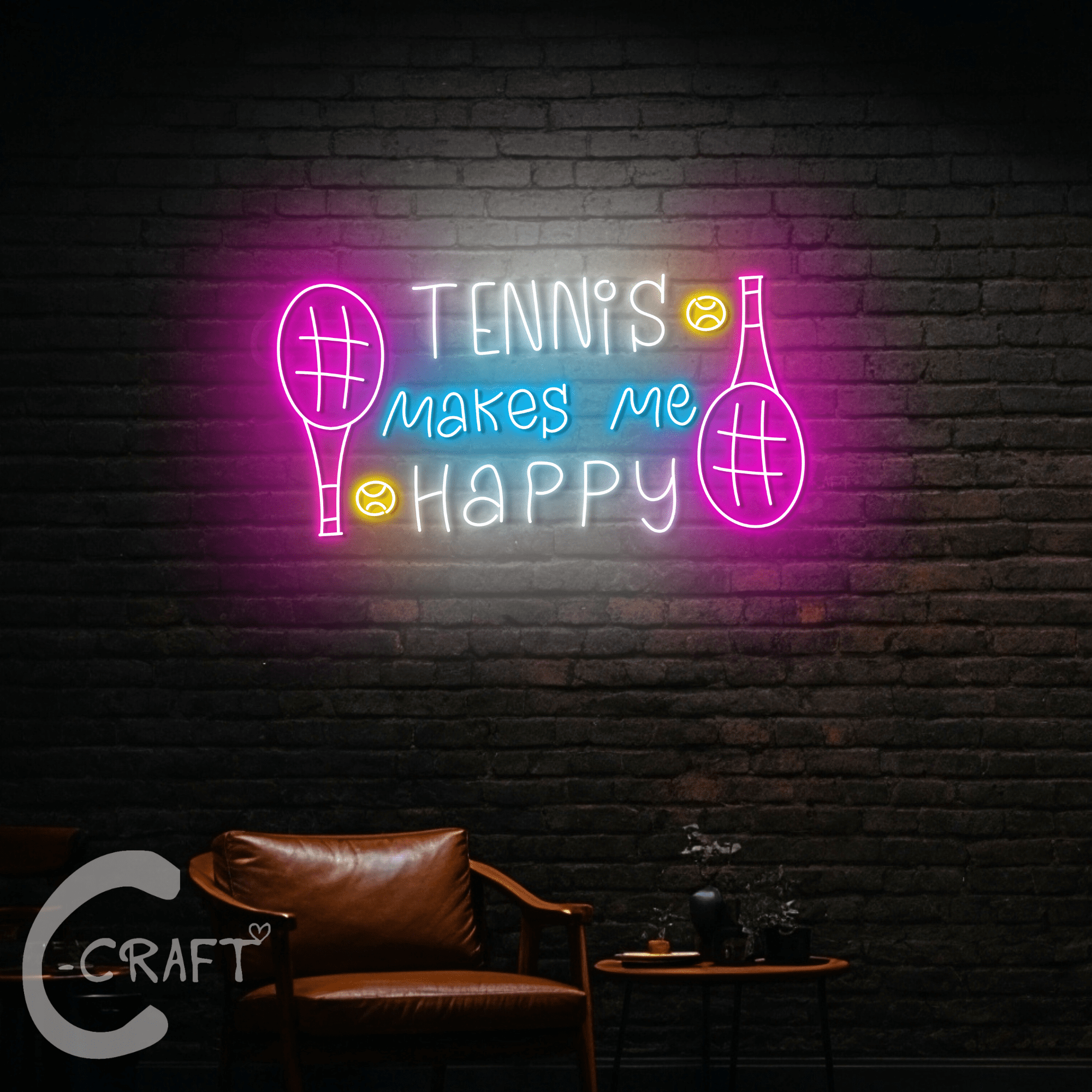 C-Craft Tennis Makes Me Happy Neon Sign Led Light Up 38 inch for Tennis ...