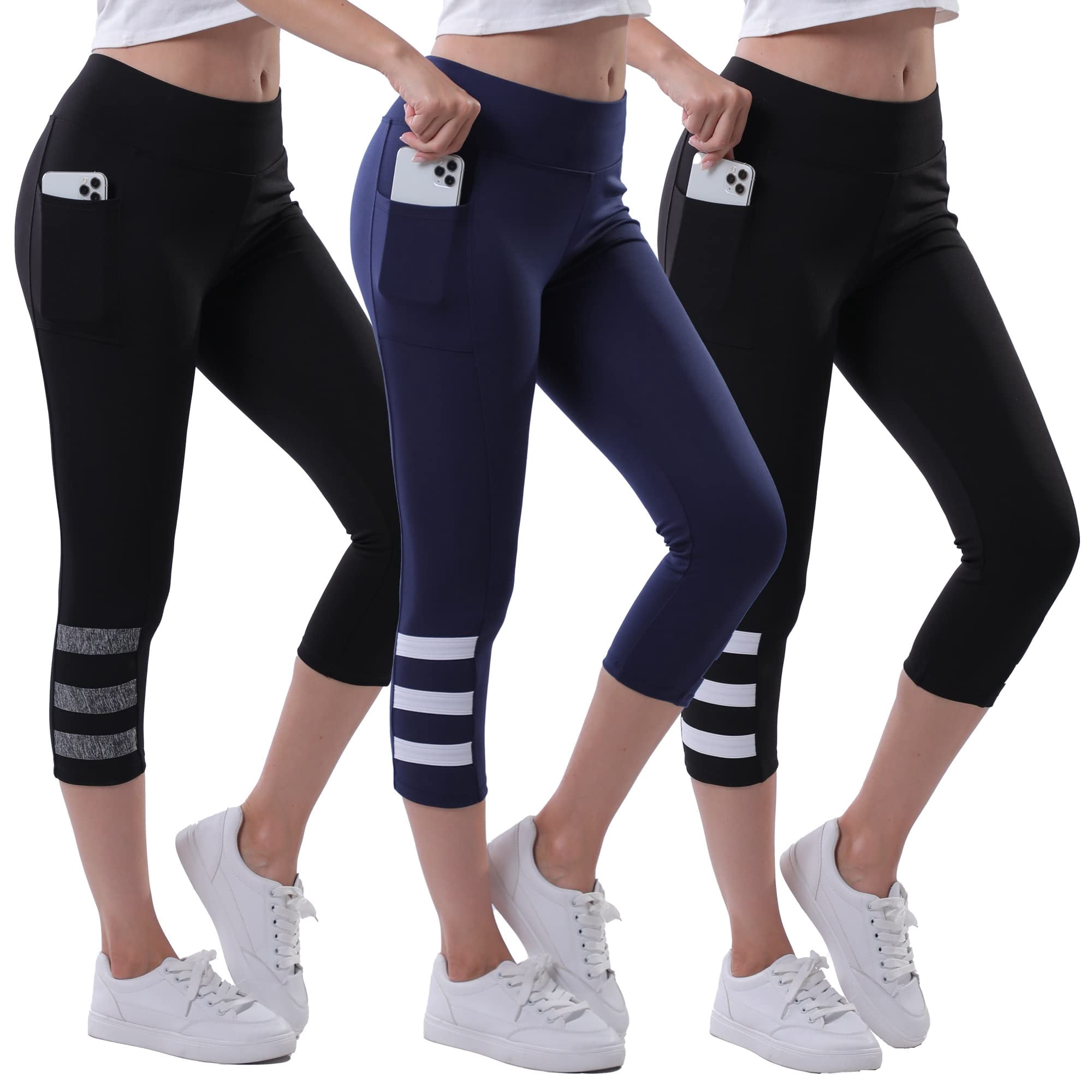 C Crush 3 Pack Capri Leggings with Pockets for Women-Leggings for Women ...