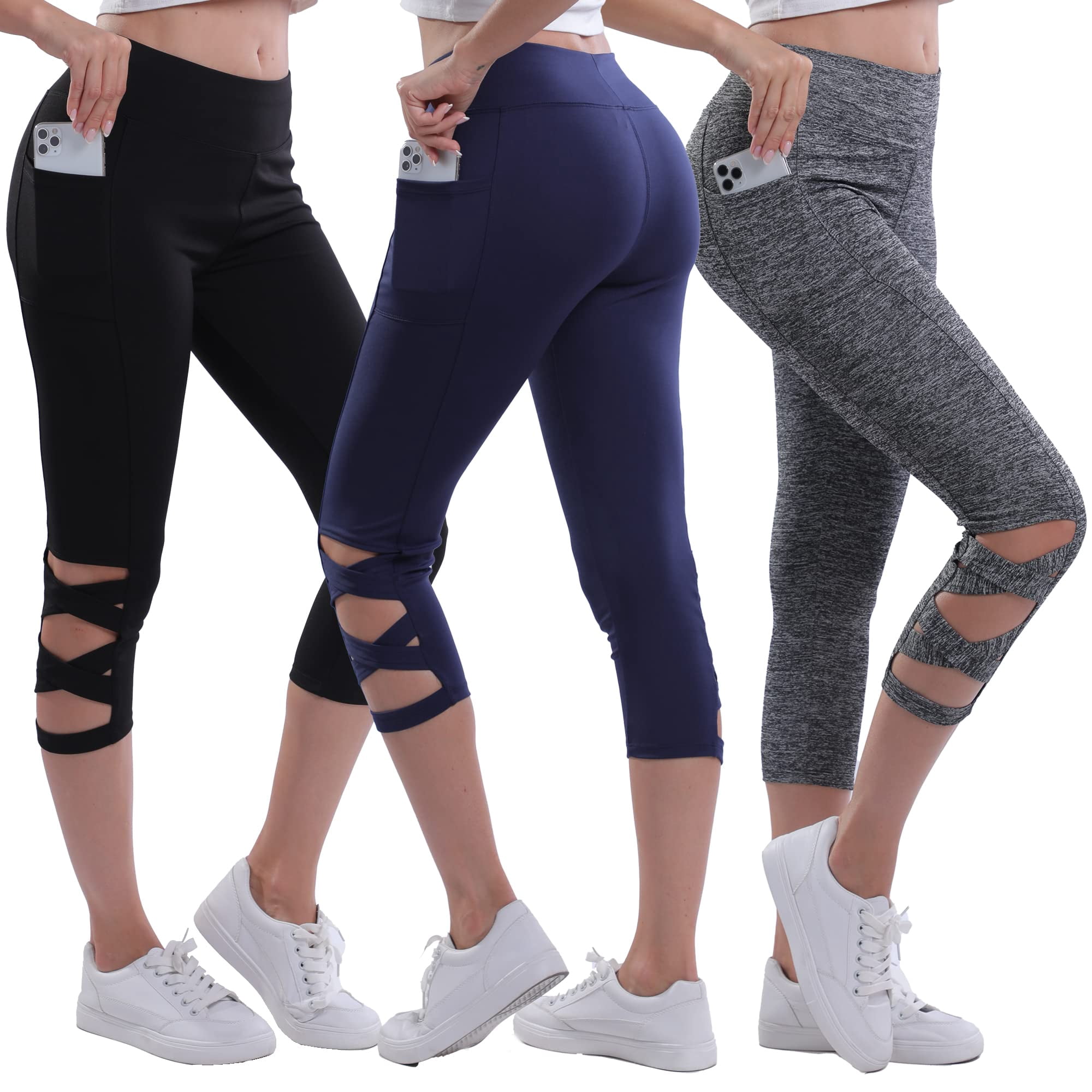 C Crush 3 Pack Capri Leggings with Pockets for Women-Leggings for Women ...