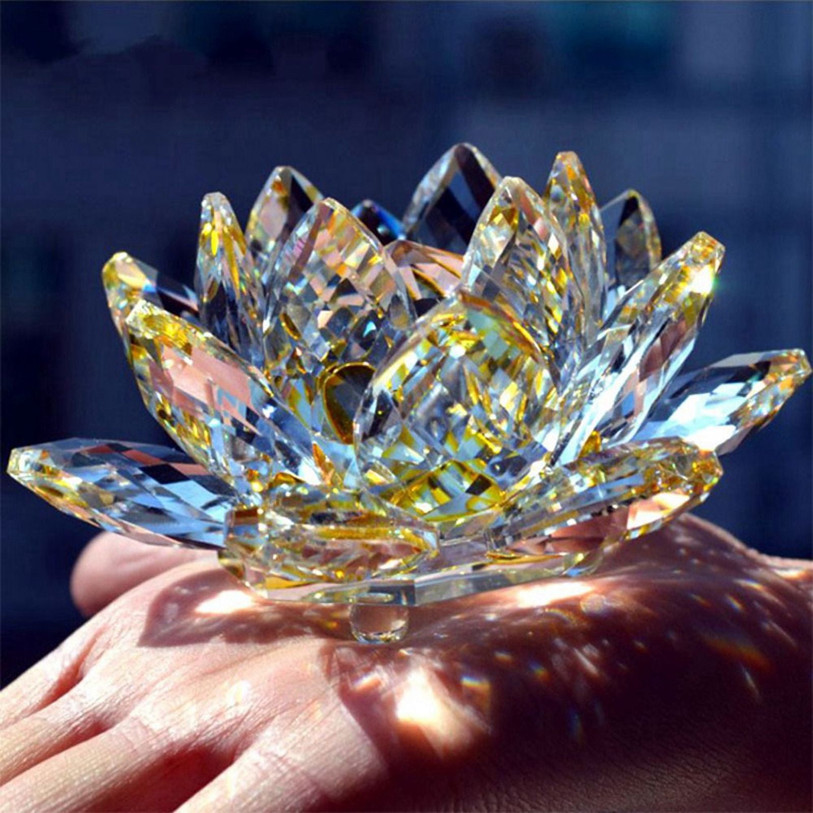 C Crystal Lotus Flower Figurine Valentine Wedding Decor Glass Craft ...
