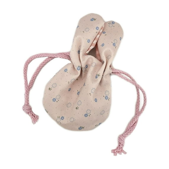 C Drawstring Storage Bag Floral Pattern Fabric Pouch With Rabbit Ears ...