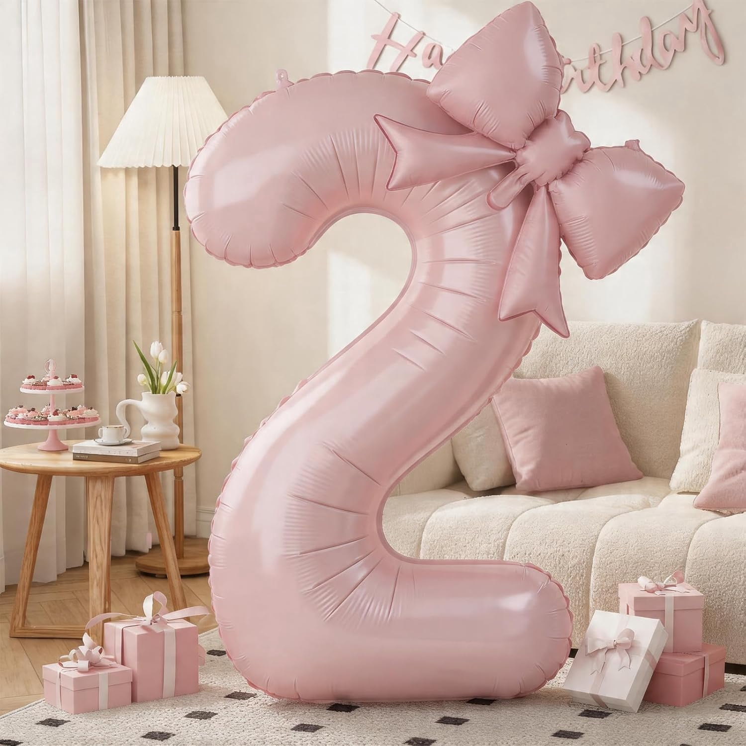 C Dusty Pink 2 Balloons with Bow Balloons,40In Giant Self Inflating ...
