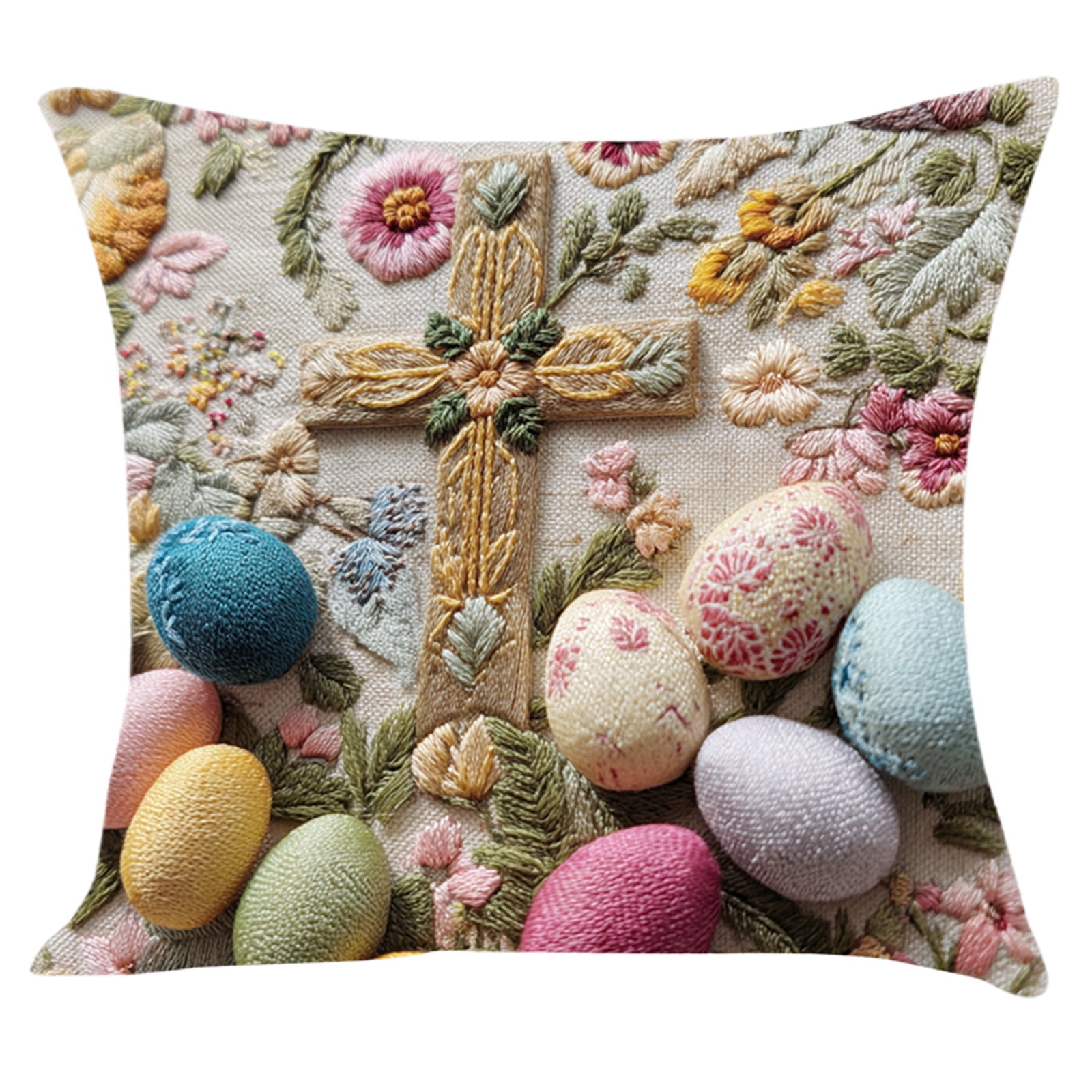 C Easter Bunny Egg Faux Embroidery Printed Pillow Cover Decorative Sofa ...