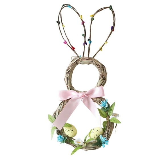 C Easter Bunny Shape Rattan Wreath, Adorable With Eggs And Leaves, Door ...