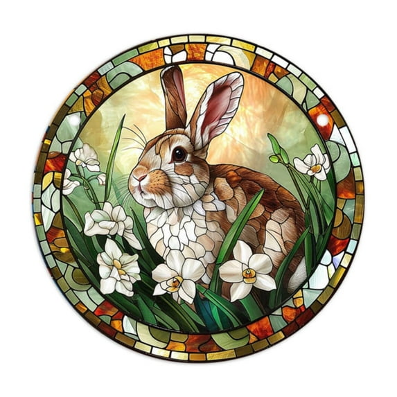 C Easter Door Hanger Sign Round Ornament With Bunny Lamb And Floral ...