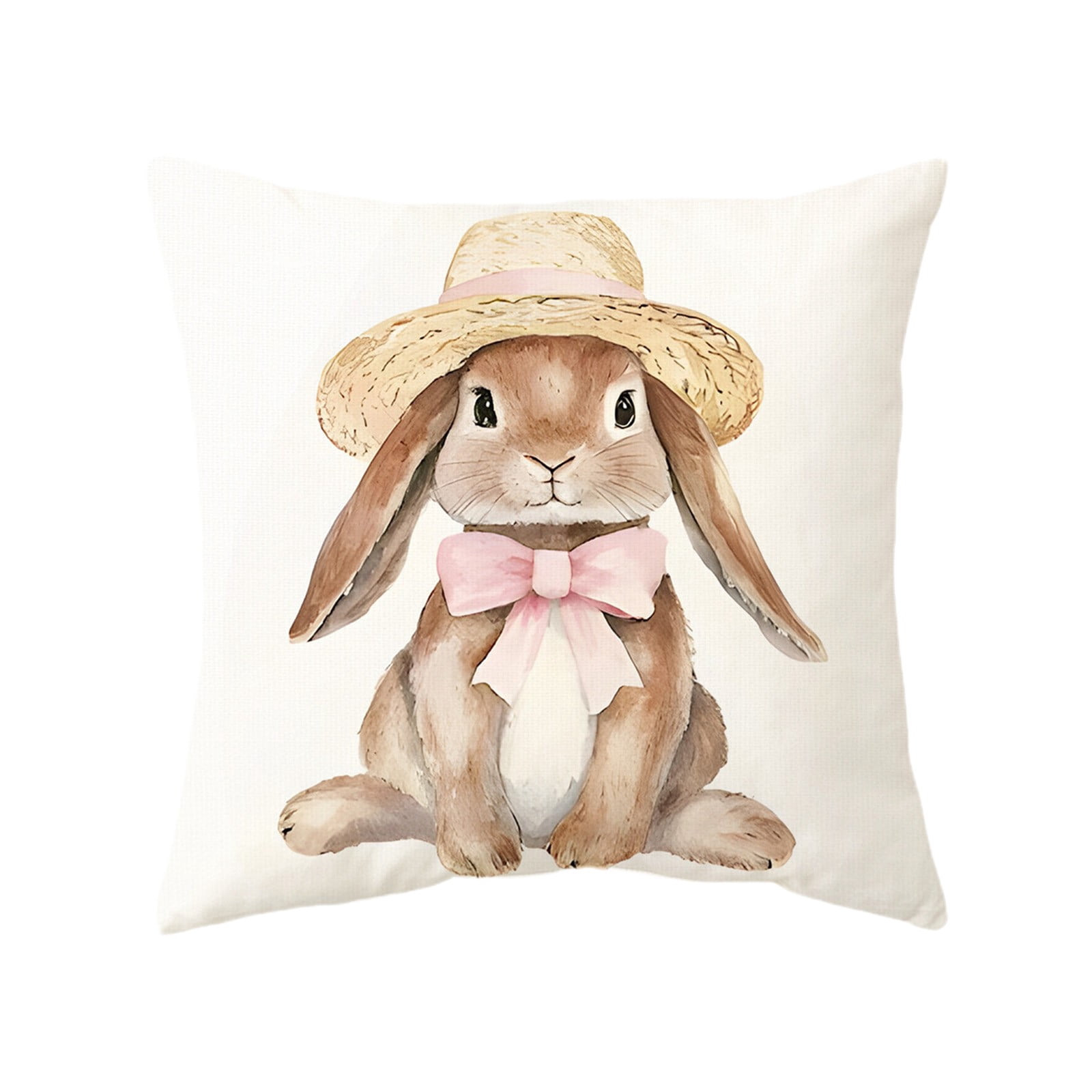 C Easter Holiday Pillow Cover With Egg And Bunny Print Linen Cushion ...