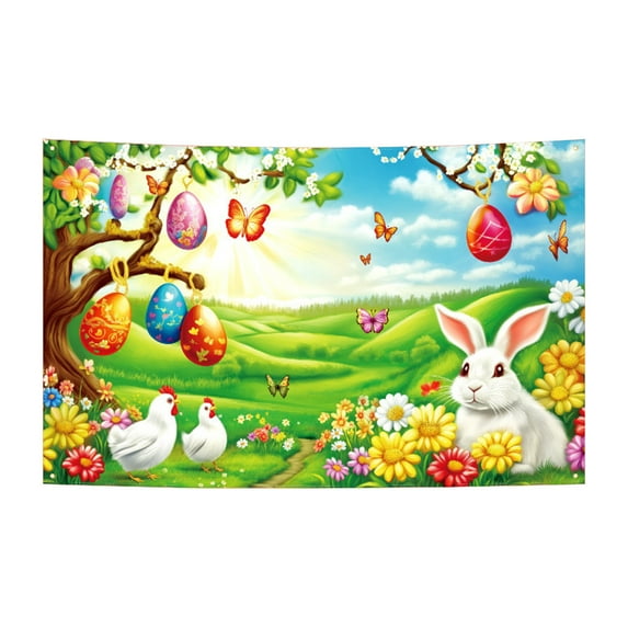 C Easter Party Backdrop Cloth With Egg Bunny Design Photo Booth ...