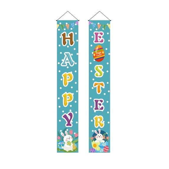 C Easter Themed Polyester Door Couplet Banner Set With Egg And Rabbit ...