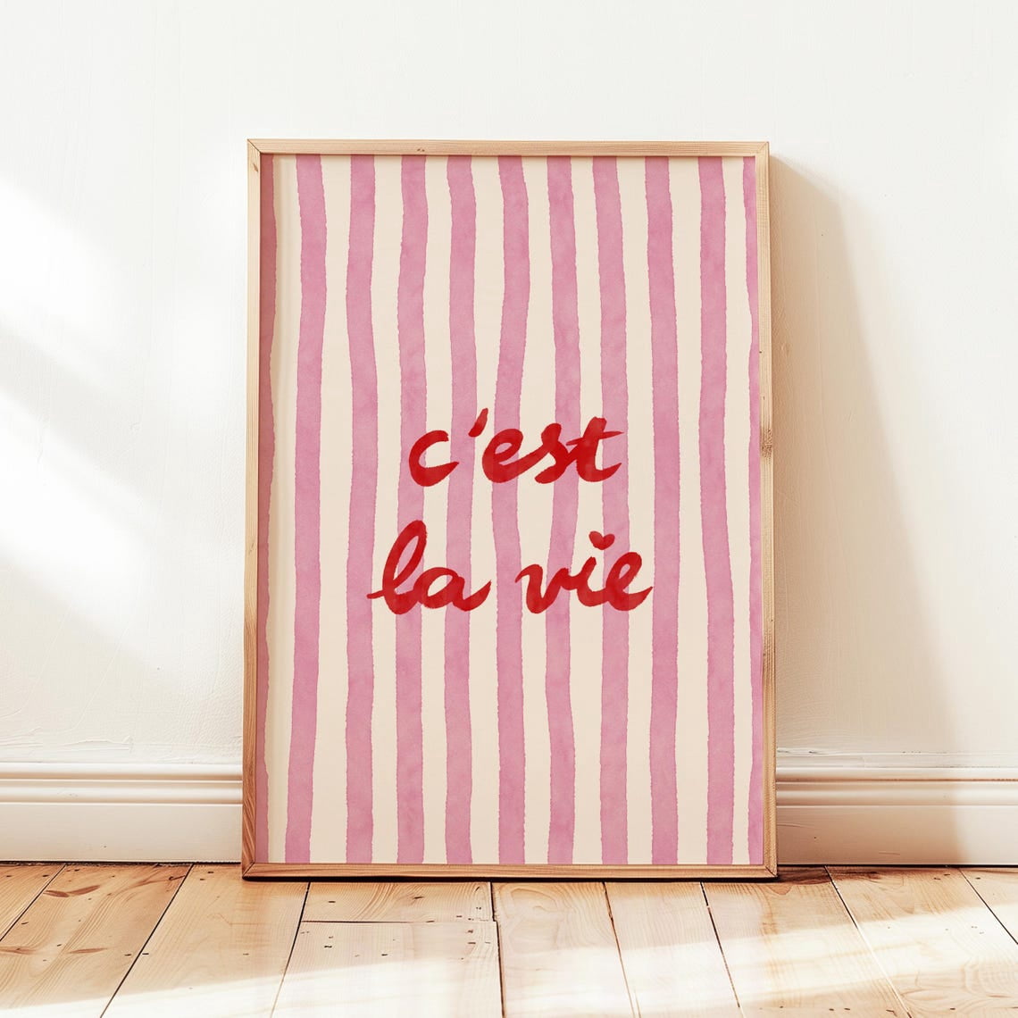 C Est La Vie Poster Red Pink French Stripes Vintage Preppy Wall Art ...