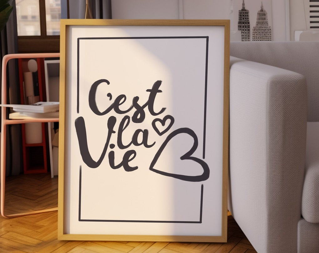 C'Est La Vie Print, Chic Wall Art, French Quote, Typography Poster Beige, Modern Typography ...
