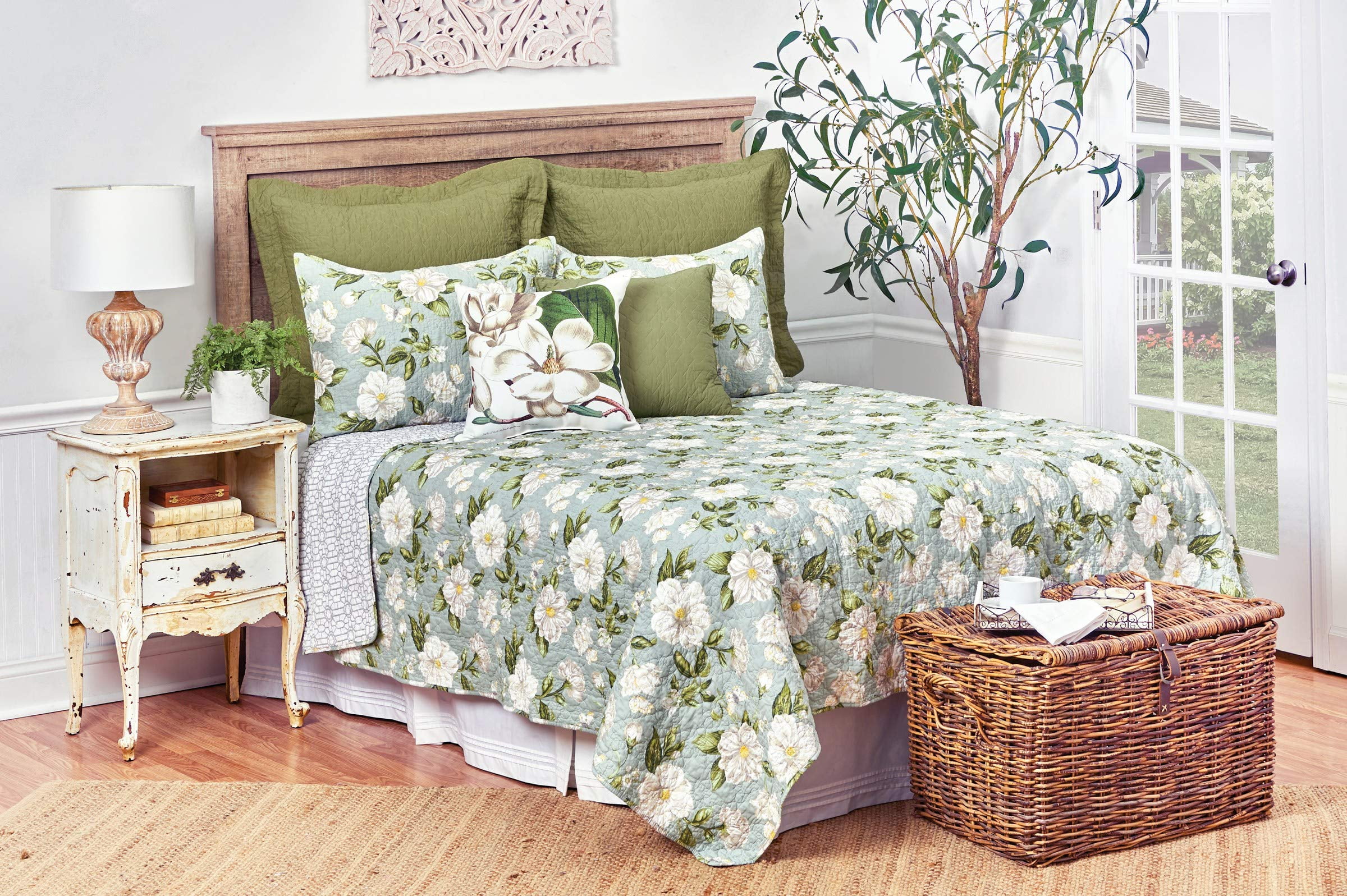 C&F Home Colonial Williamsburg Magnolia Garden 3 Piece Green and White ...