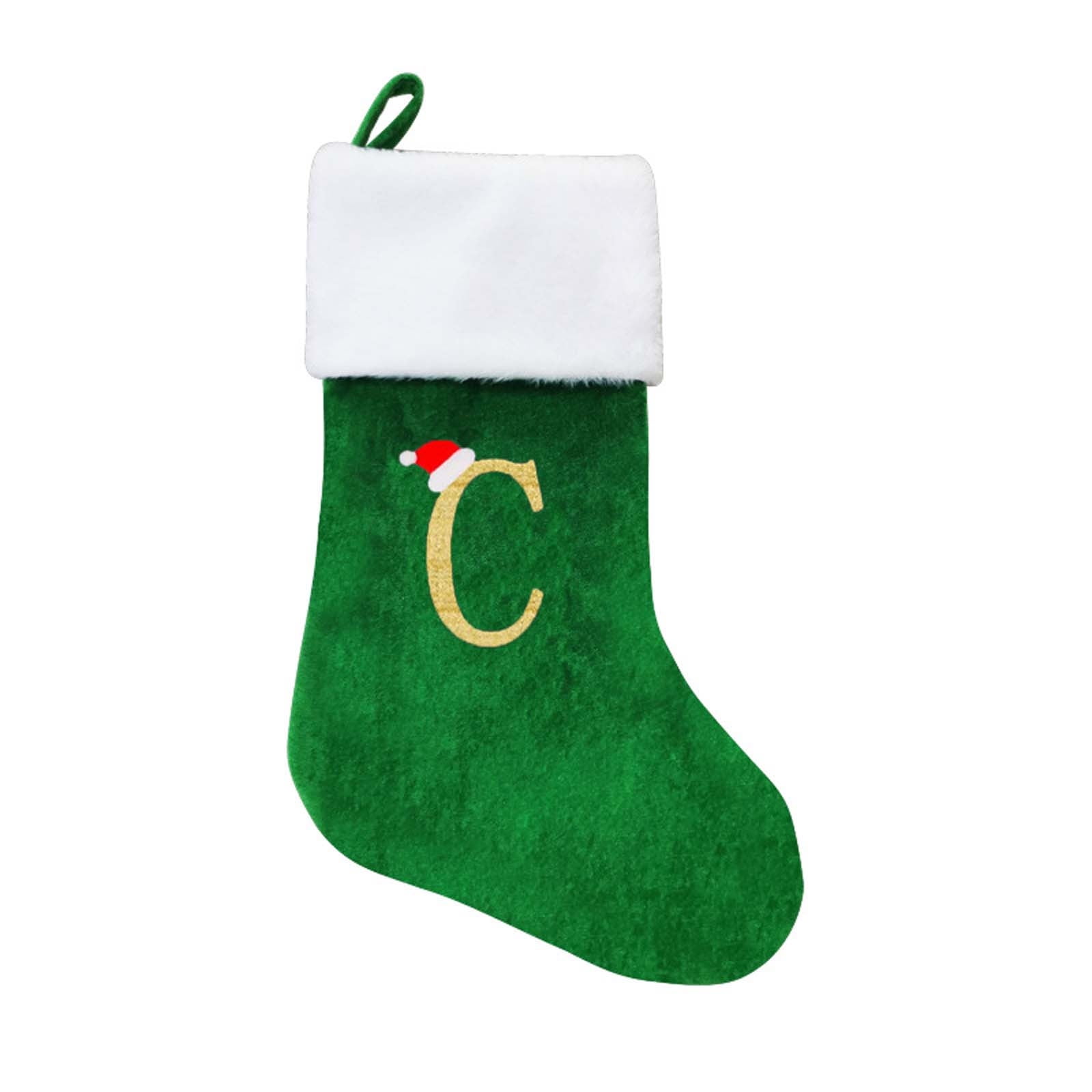 C Green Flannel Christmas Stocking With Embroidered Letter Decorative ...
