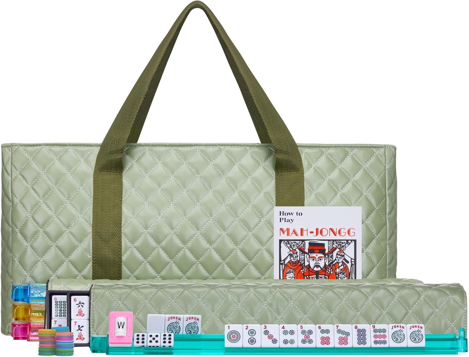 C&H Solutions, American Mahjong Set, 166 Premium Tiles, Green PU Bag ...