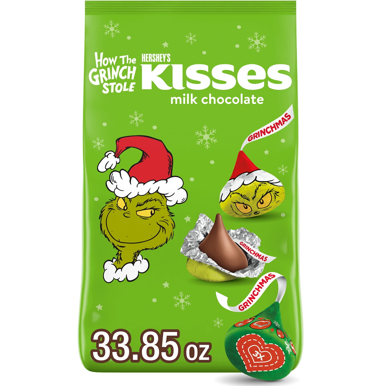 Hershey's Kisses Grinch Milk Chocolate Christmas Candy, 33.85 oz, Bulk ...