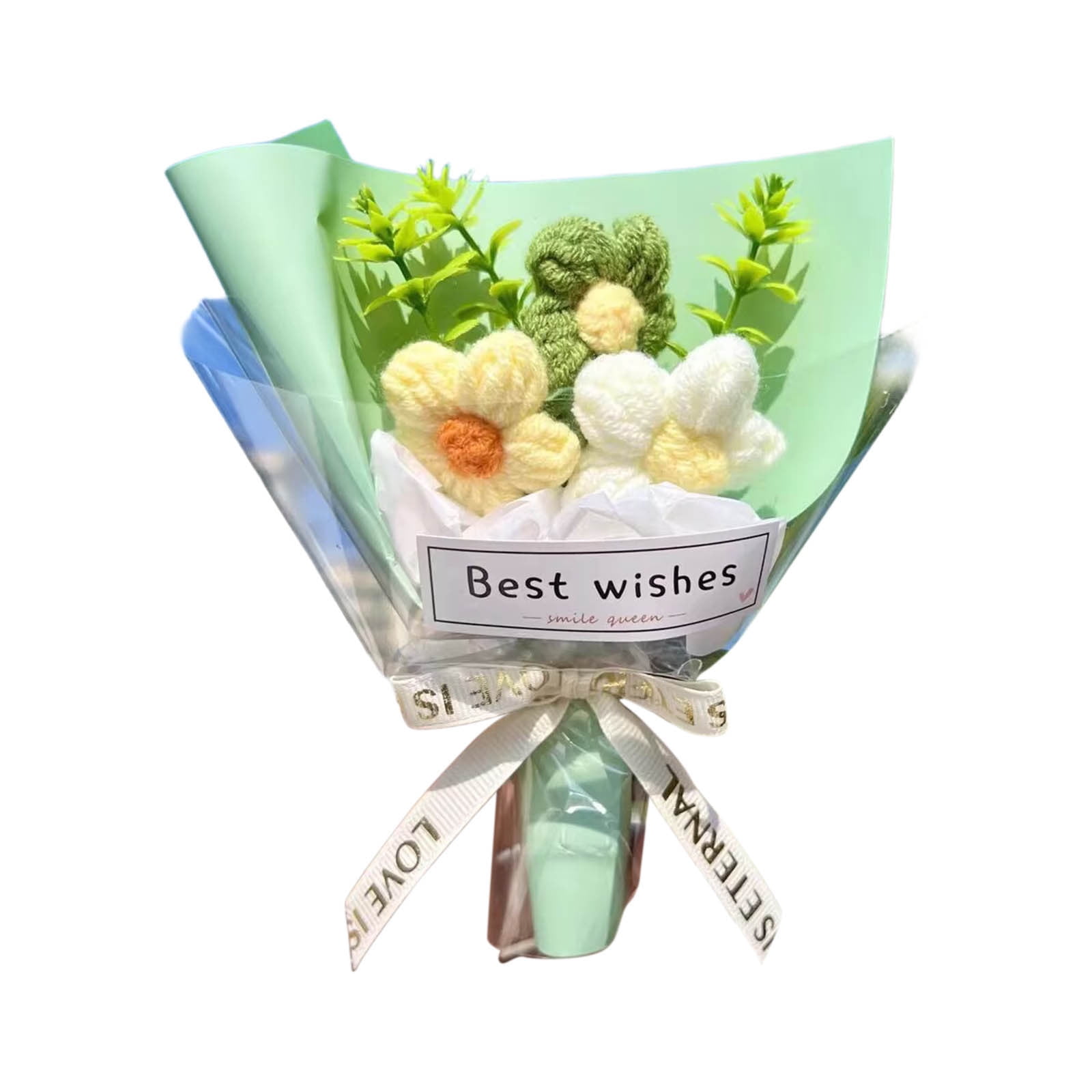 C Hand Knit Crochet Bouquet Artificial Flower Arrangement Ready Made ...