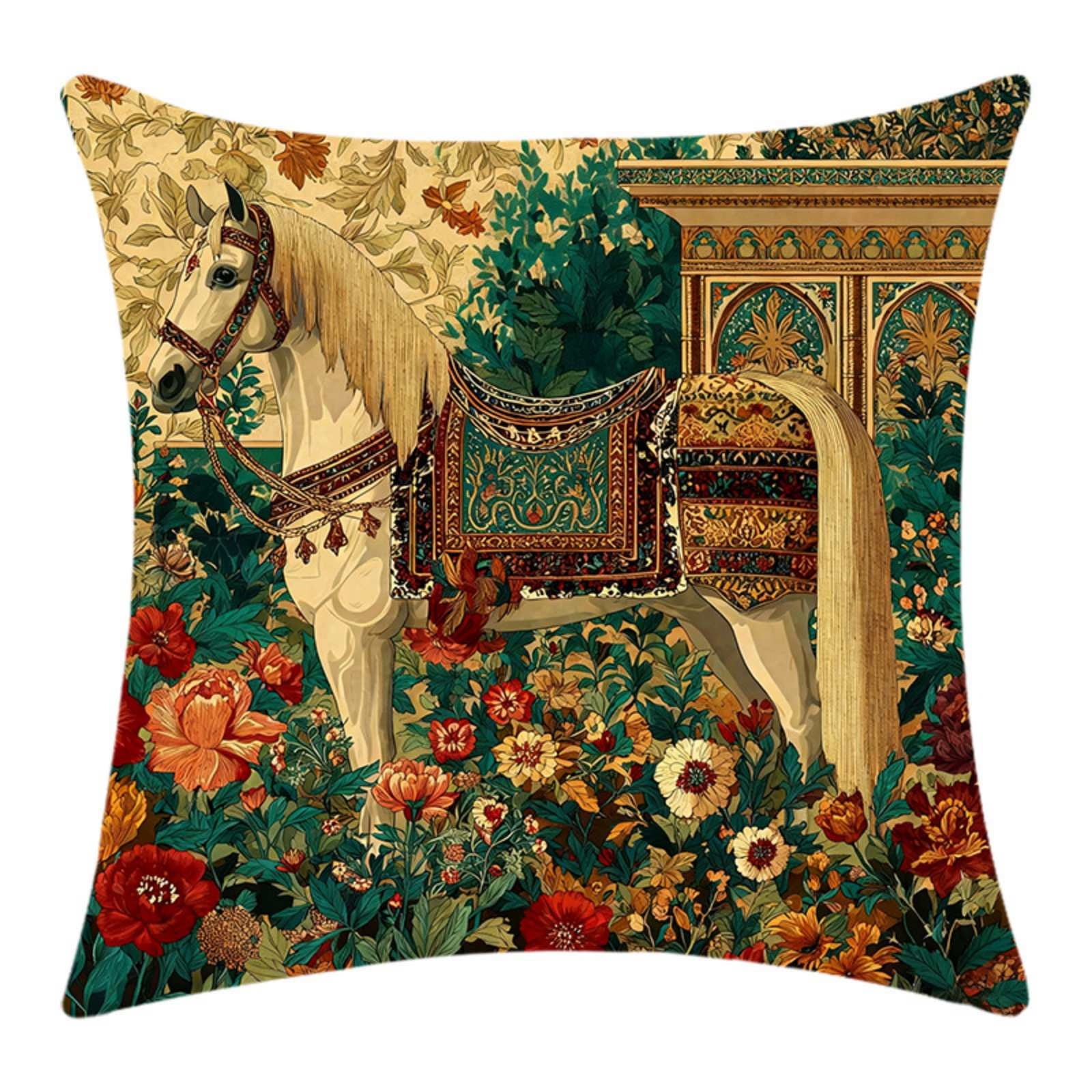 C Horse Themed Pillow Cover 1Pc Vintage Animal Series Pattern Nylon ...