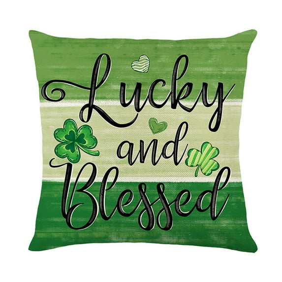 C Irish Printed Pillow Cover Shamrock Design Linen Fabric Decorative ...