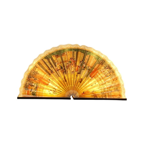 C Led Folding Fan Light With Natural Wood Material, Durable Craft Paper ...