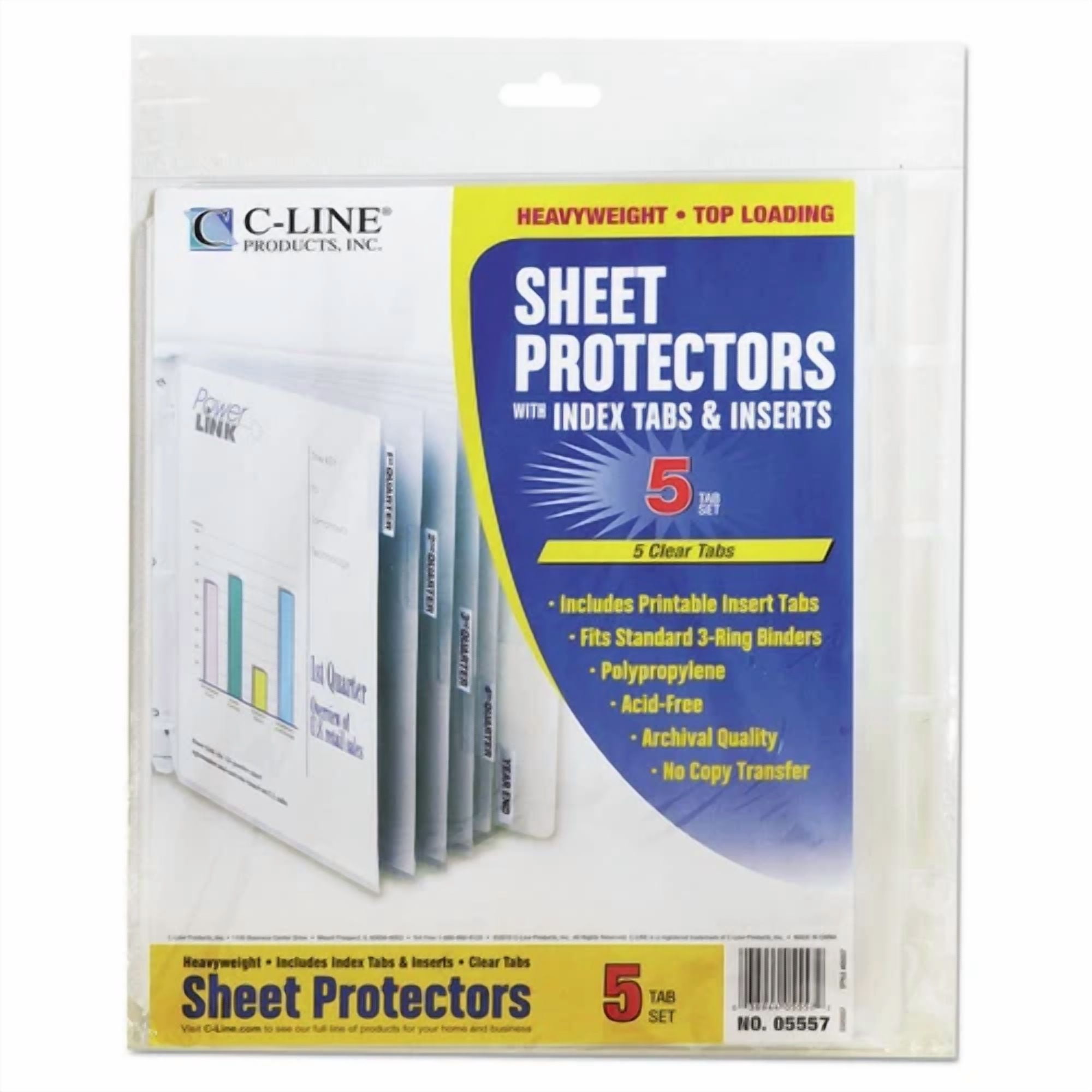 C-Line 05557 11" X 8.5" 2" Heavy Sheet Protectors - Clear Tabs (1-St ...