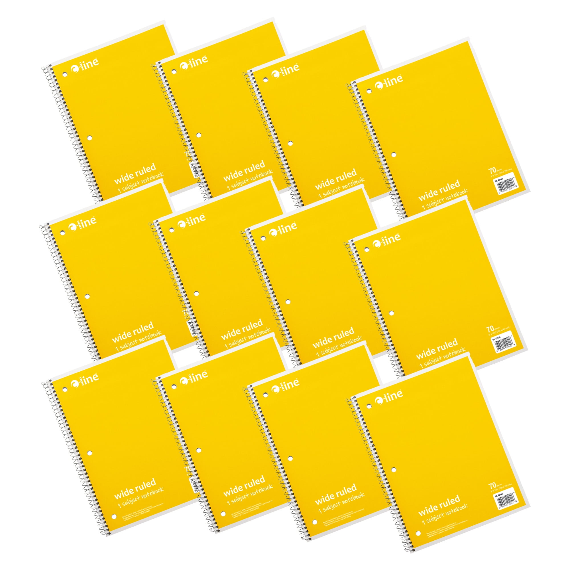 C-Line Spiral-Bound 1-Subject Notebook, 70-Page, Wide Ruled, Yellow, 12 ...