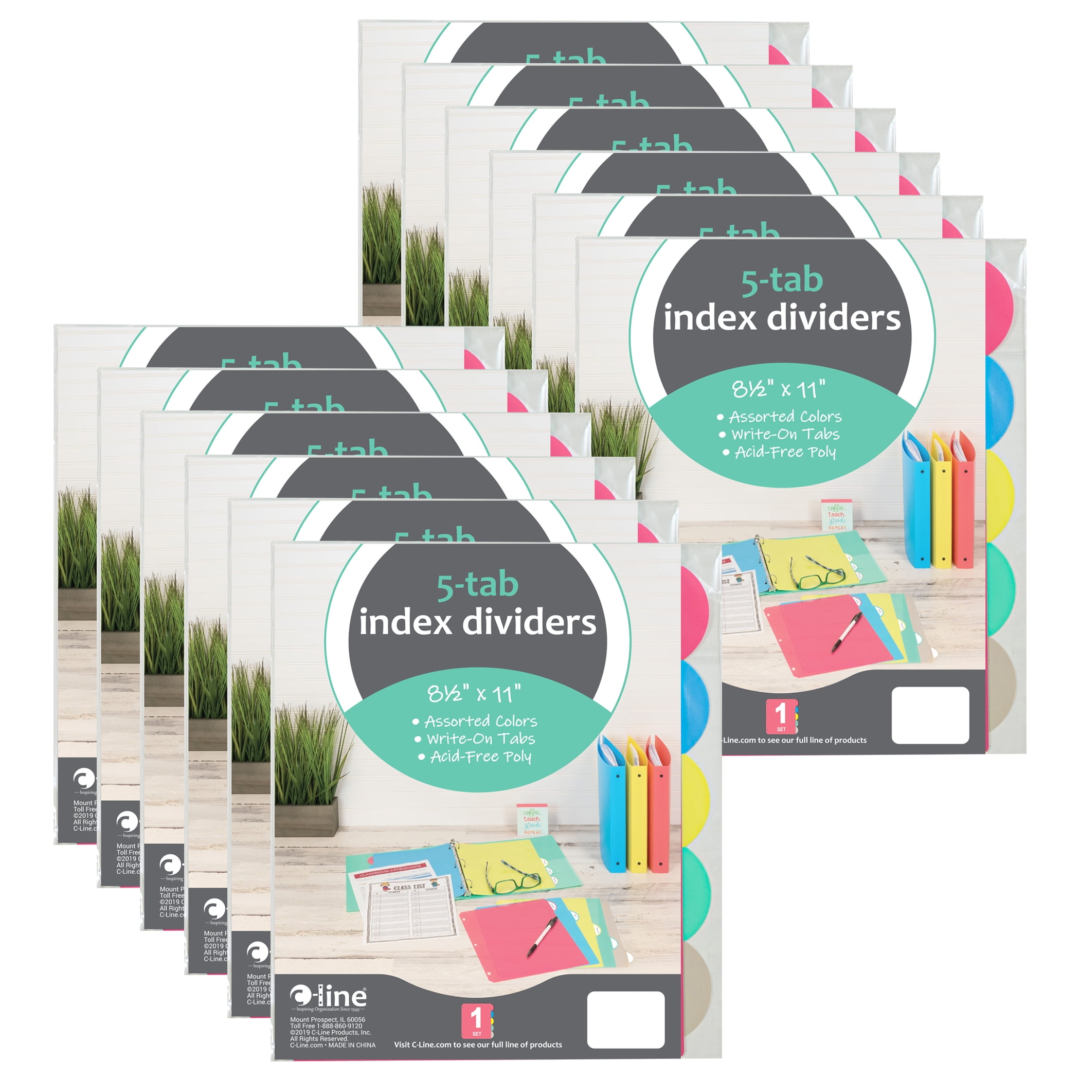 C-Line 5-Tab Poly Binder Index Dividers, Assorted, 5 Per Set, 12 Sets ...