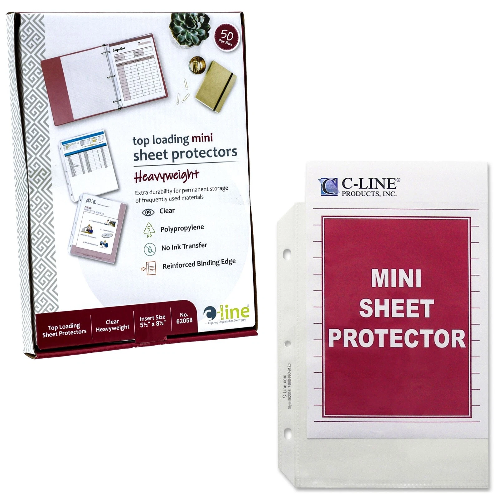 C-Line 62058 Top Loading Sheet Protectors Heavy Weight 5-1/2 X 8-1/2 ...
