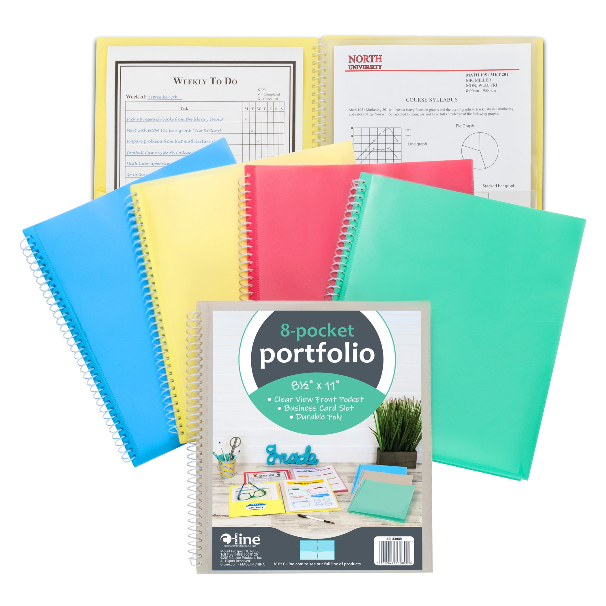 C-Line 8-Pocket Spiral-Bound Poly Portfolio, Pack of 6 - Walmart.com