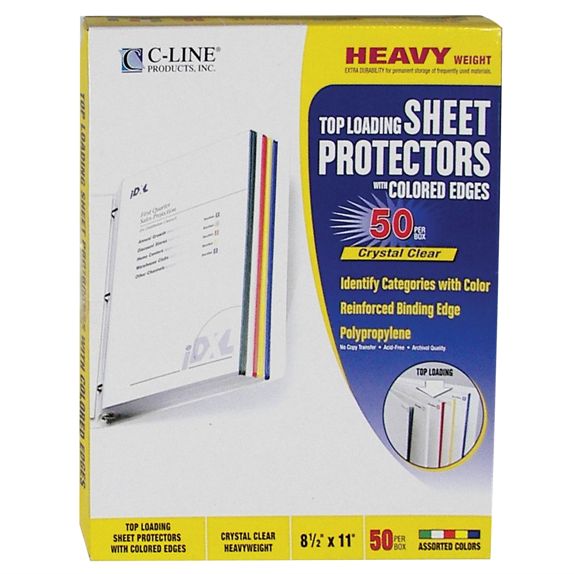 C-Line Colored Edge Sheet Protectors for 8.5 x 11 Inch Sheets, Assorted ...