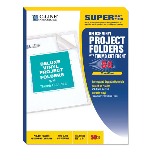 C-Line Deluxe Vinyl Project Folders, Letter Size, Clear, 50/Box, Each ...