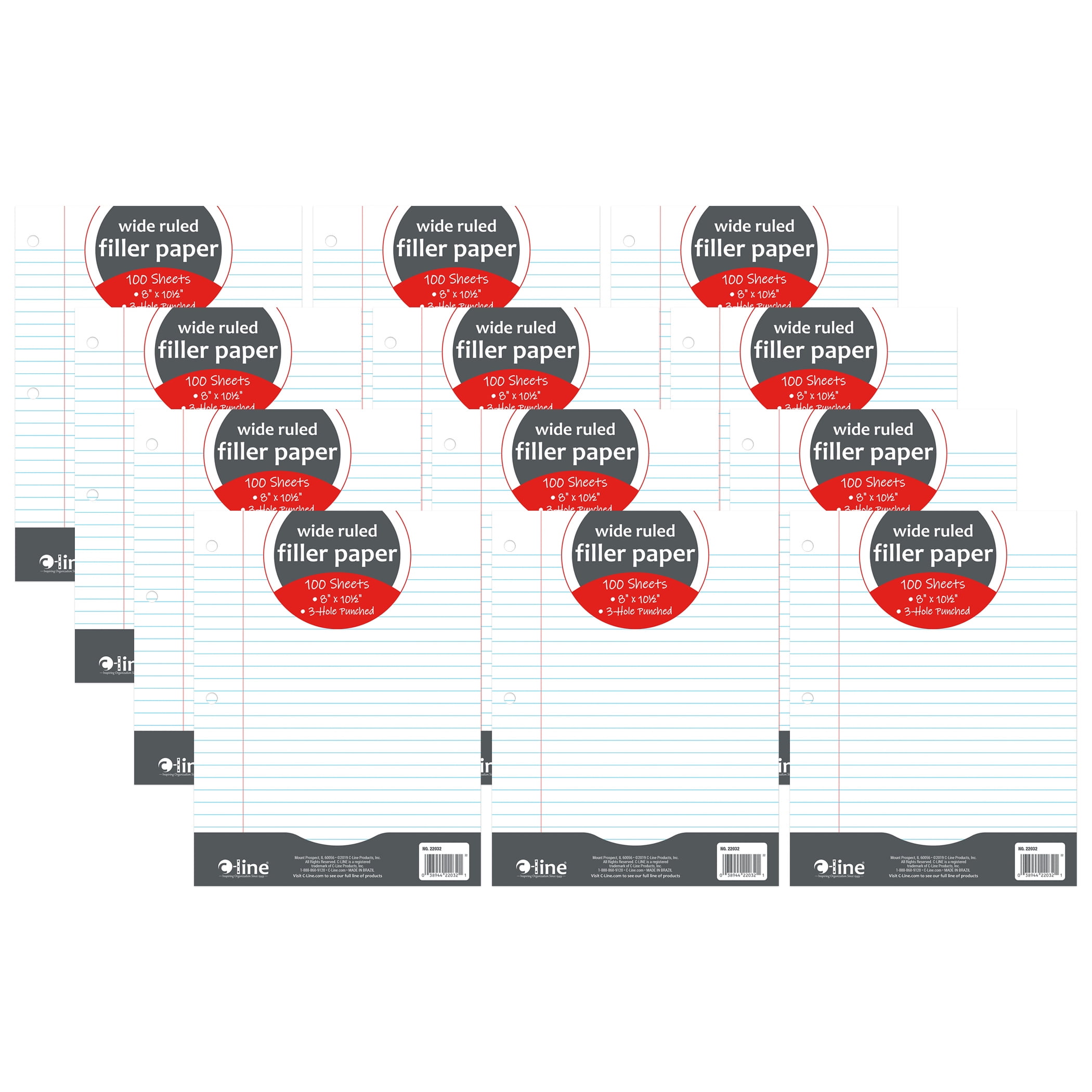 C-Line Filler Paper, Wide Ruled, 8" x 10-1/2", White, 100 Sheets Per ...