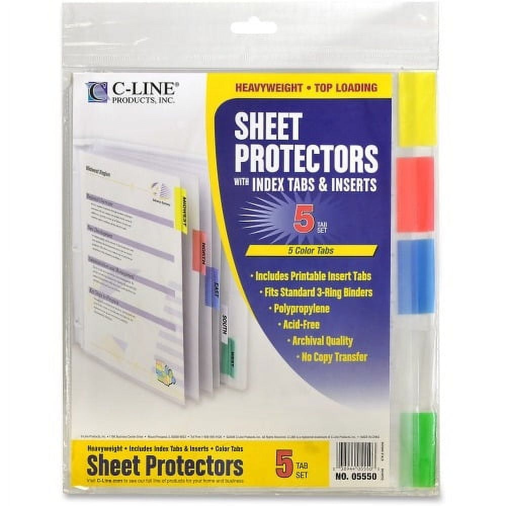C-Line Heavyweight Poly Sheet Protectors with Index Tabs 5-Tab Set ...