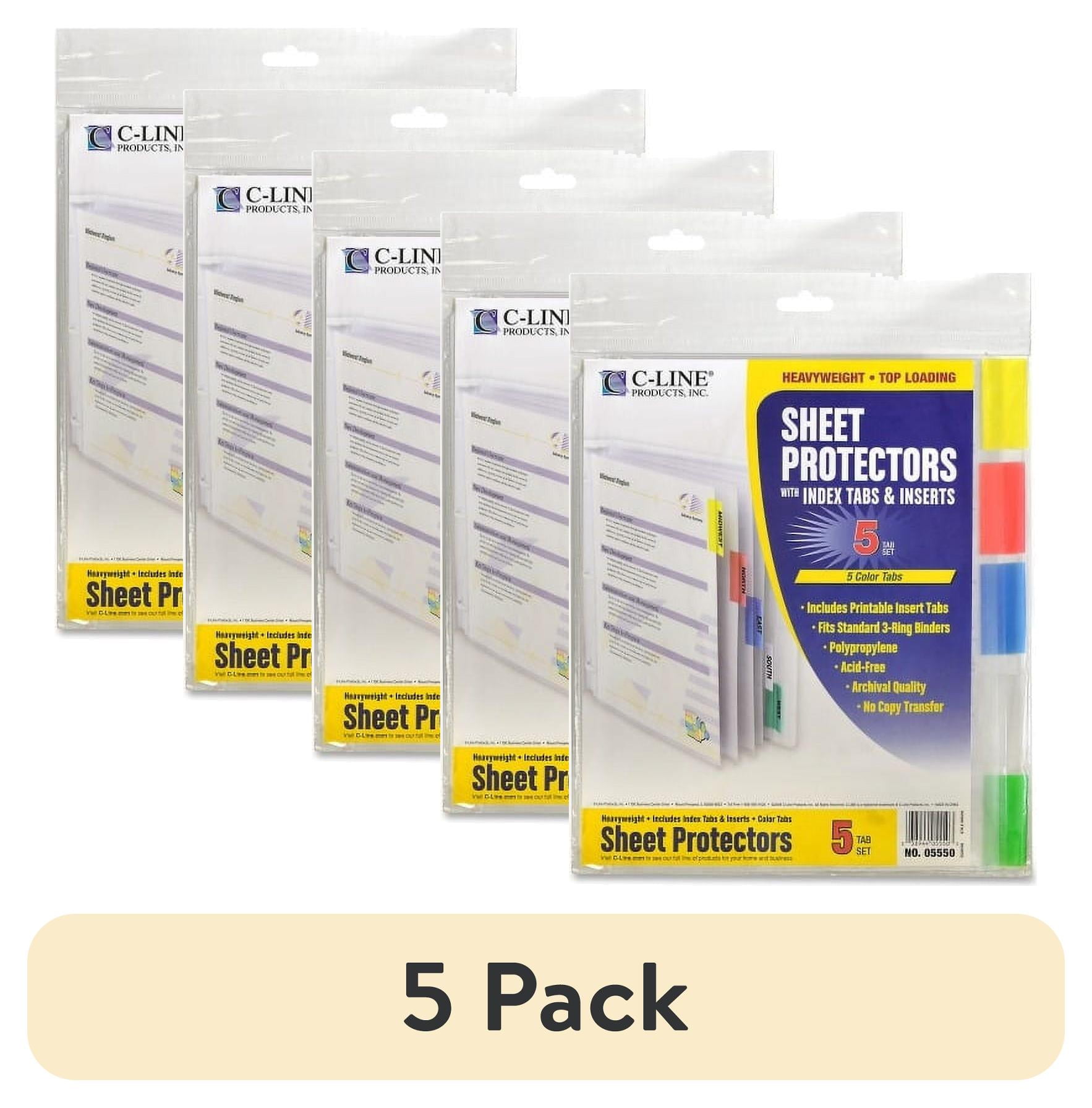(5 pack) C-Line Heavyweight Poly Sheet Protectors with Index Tabs 5-Tab ...