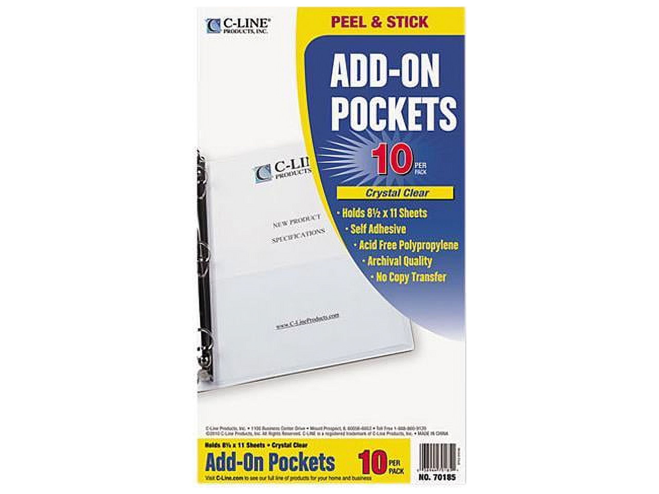 C-Line Peel & Stick Add-On Filing Pockets, 25", 11 x 8 1/2, 10/Pack ...