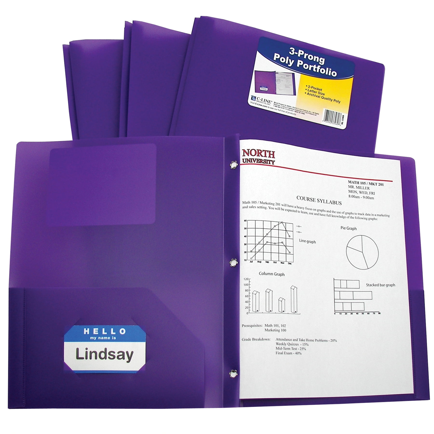 Two-Pocket Heavyweight Poly Portfolio Folder with Prongs - Walmart.com