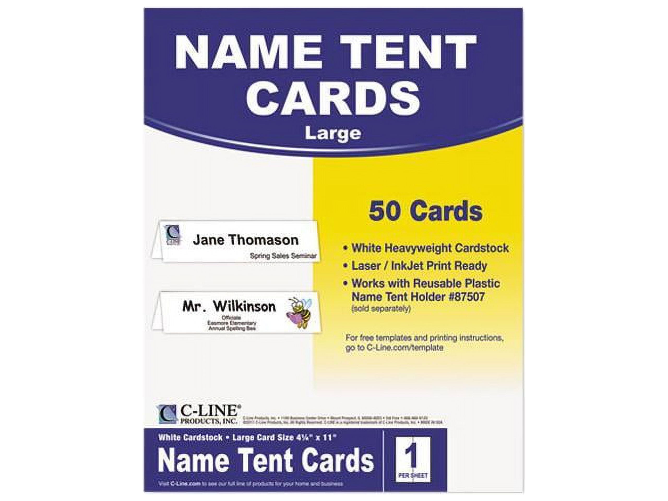 C-Line Printer-Ready Name Tent Cards, 4-1/4" x 11", White Cardstock, 50 ...